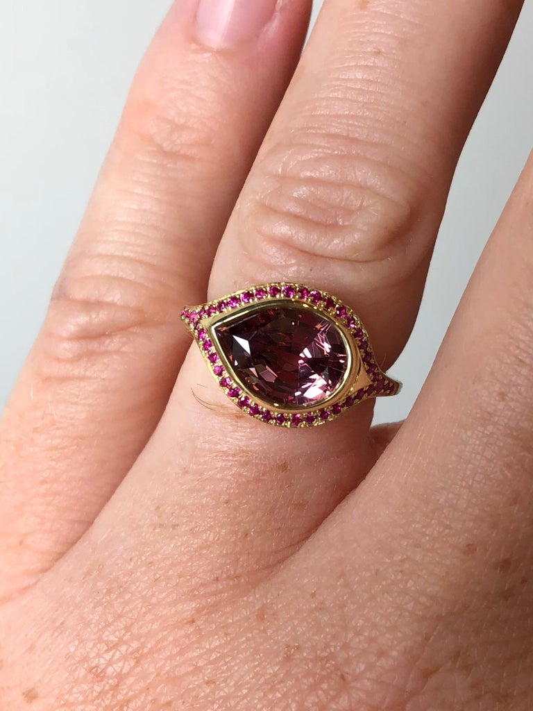 Engagement Ring with 4 Carat Malaya Garnet and Gemfields Ruby For Sale ...