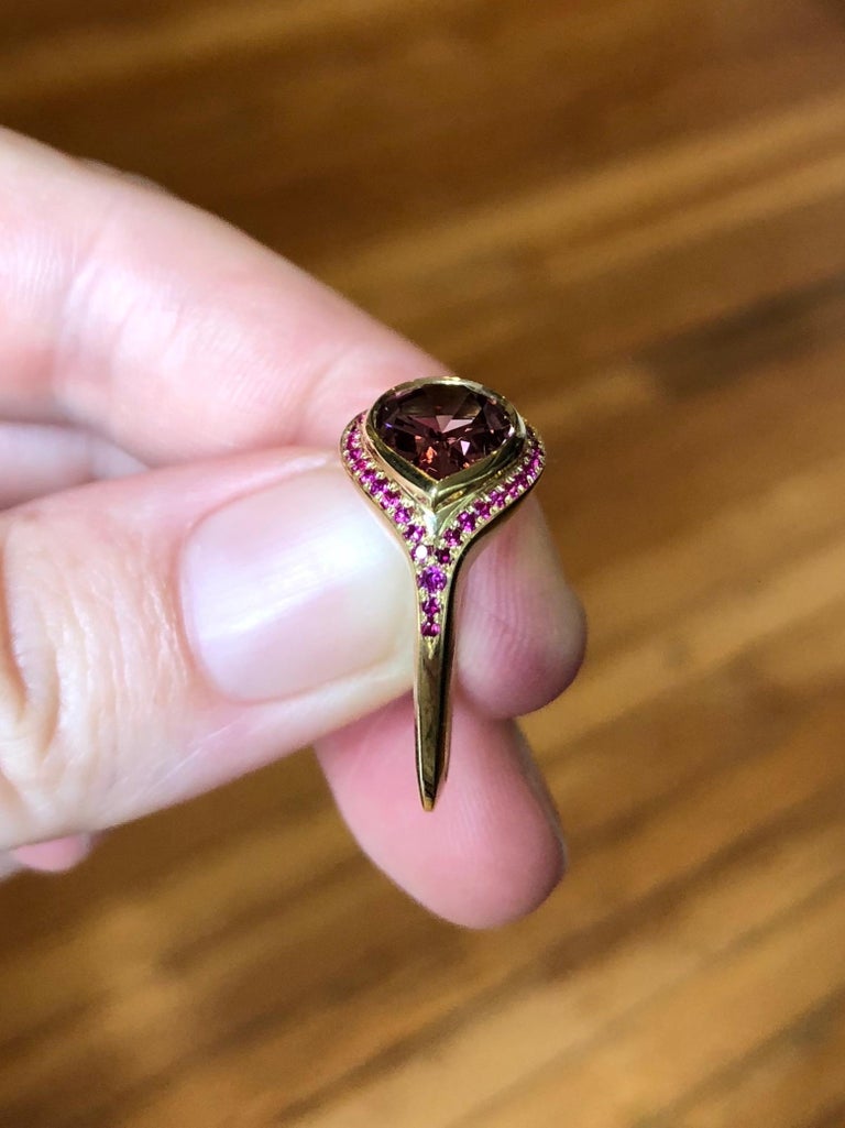 Engagement Ring with 4 Carat Malaya Garnet and Gemfields Ruby For Sale ...