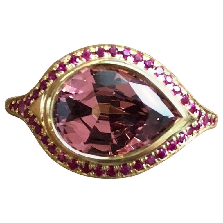 Engagement Ring with 4 Carat Malaya Garnet and Gemfields Ruby For Sale ...