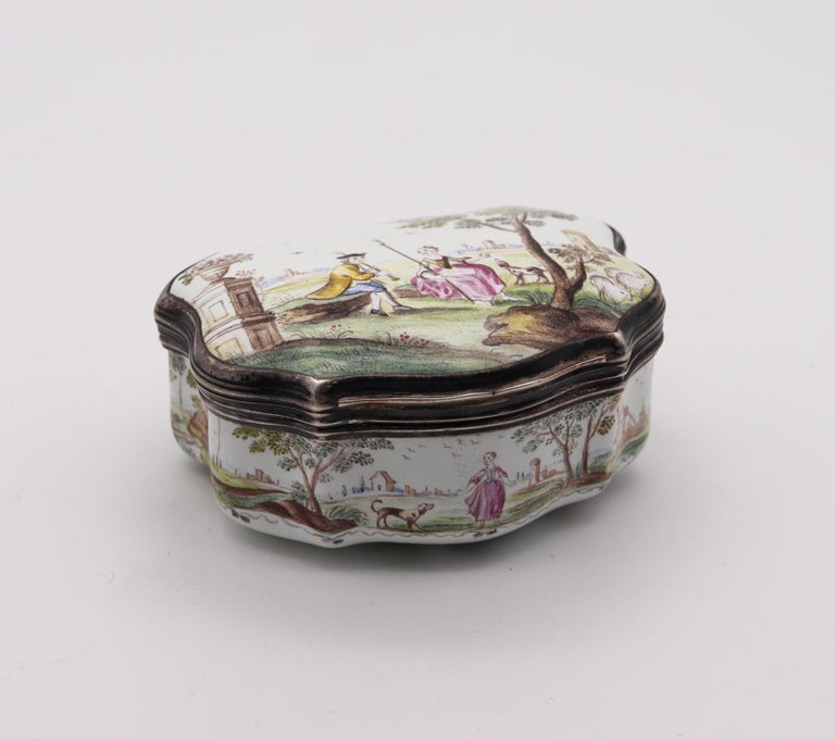 England 1770 Georgian Battersea Enamel Decorated Box in Sterling Silver ...