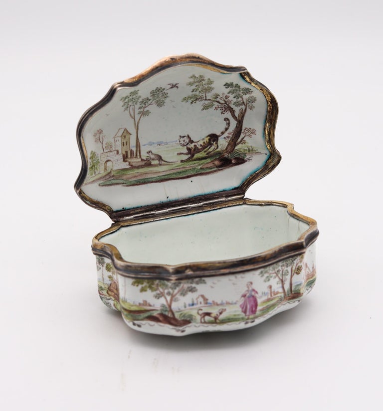 England 1770 Georgian Battersea Enamel Decorated Box in Sterling Silver ...