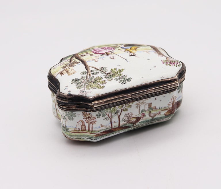 England 1770 Georgian Battersea Enamel Decorated Box in Sterling Silver ...