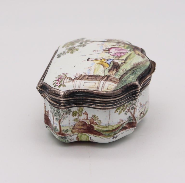 England 1770 Georgian Battersea Enamel Decorated Box in Sterling Silver ...