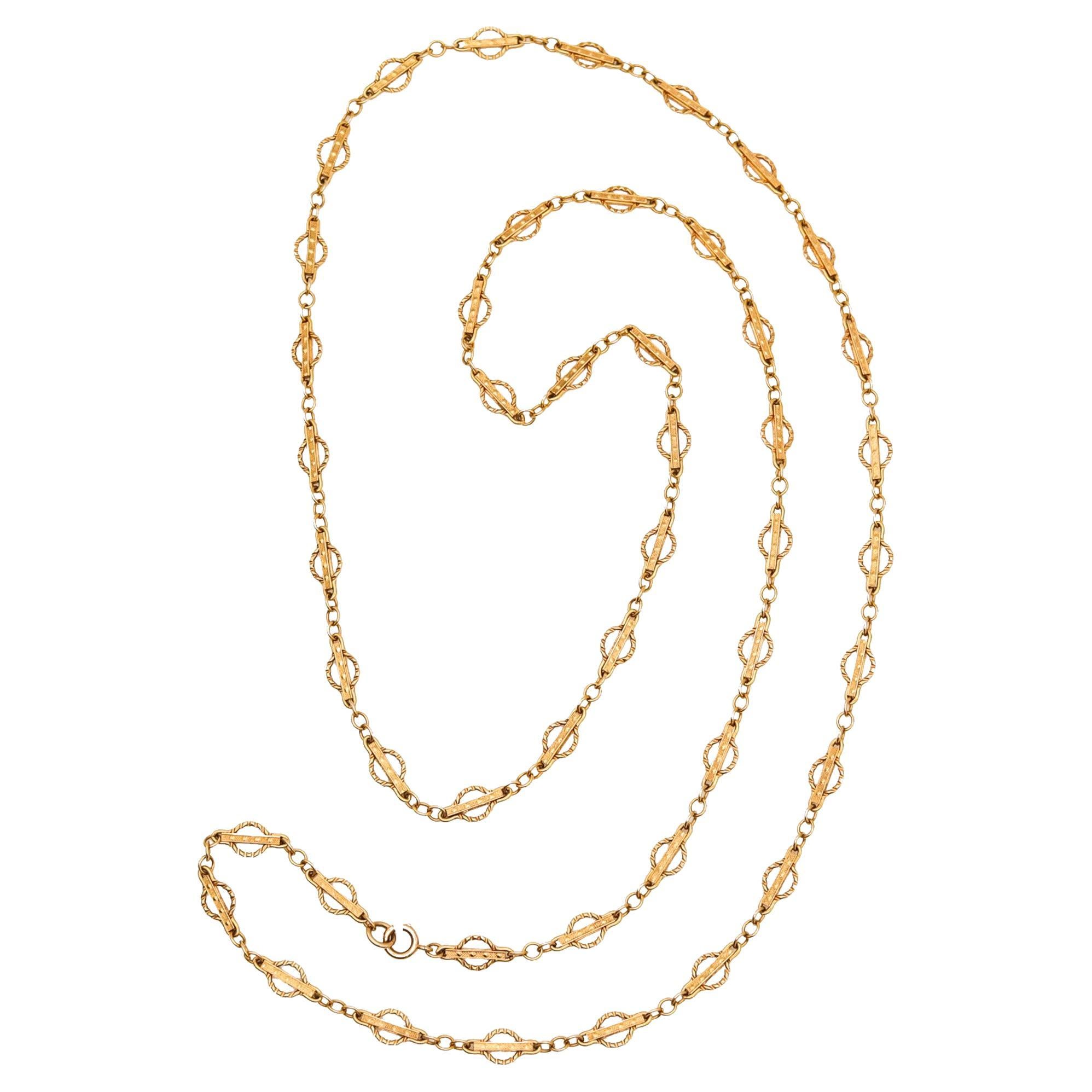 England 1880 Victorian Neo Gothic Geometric Long Chain In 14Kt Yellow ...