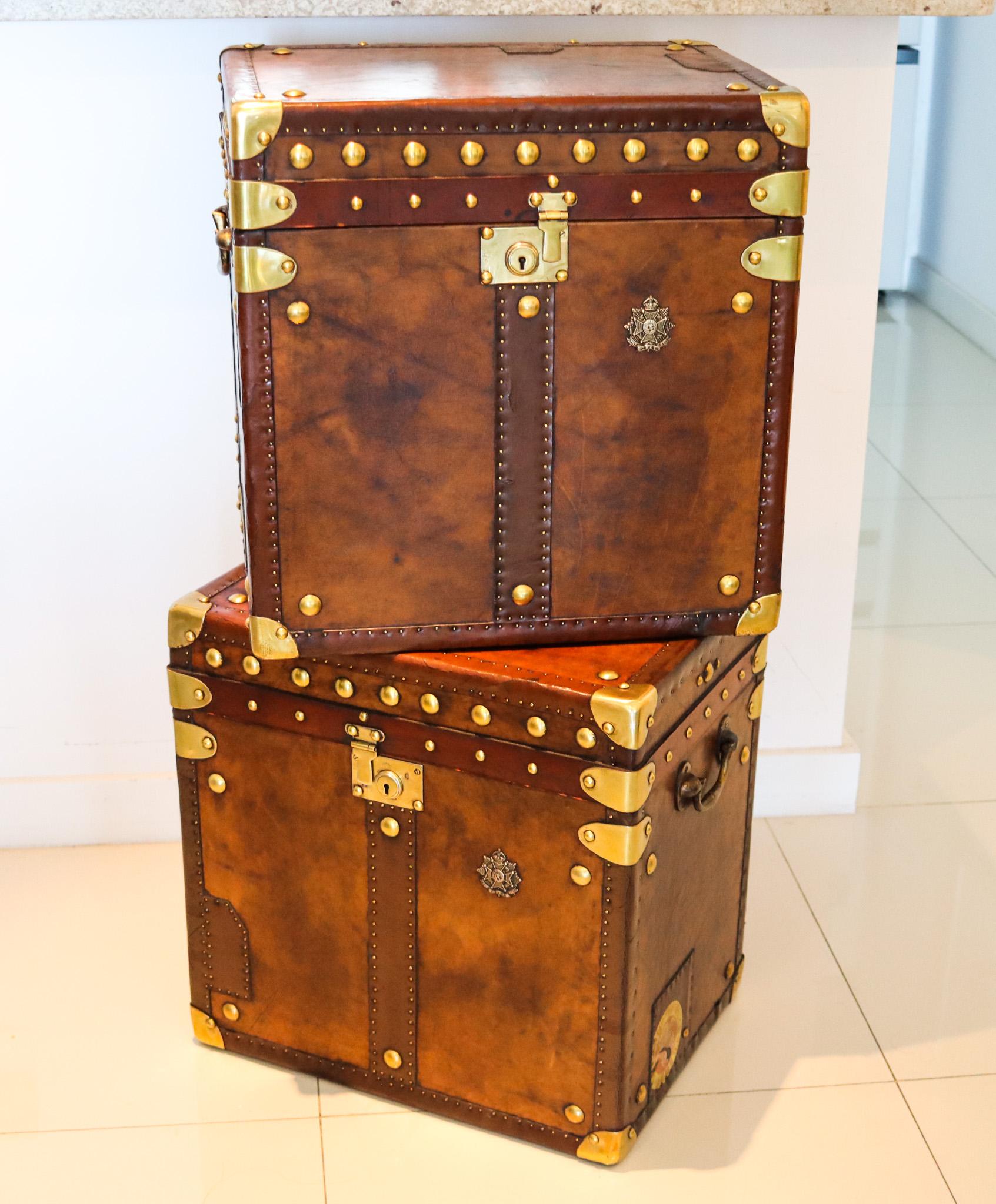 England 1900 Victorian Pair of Army Officer Travel Chests in Leather ...