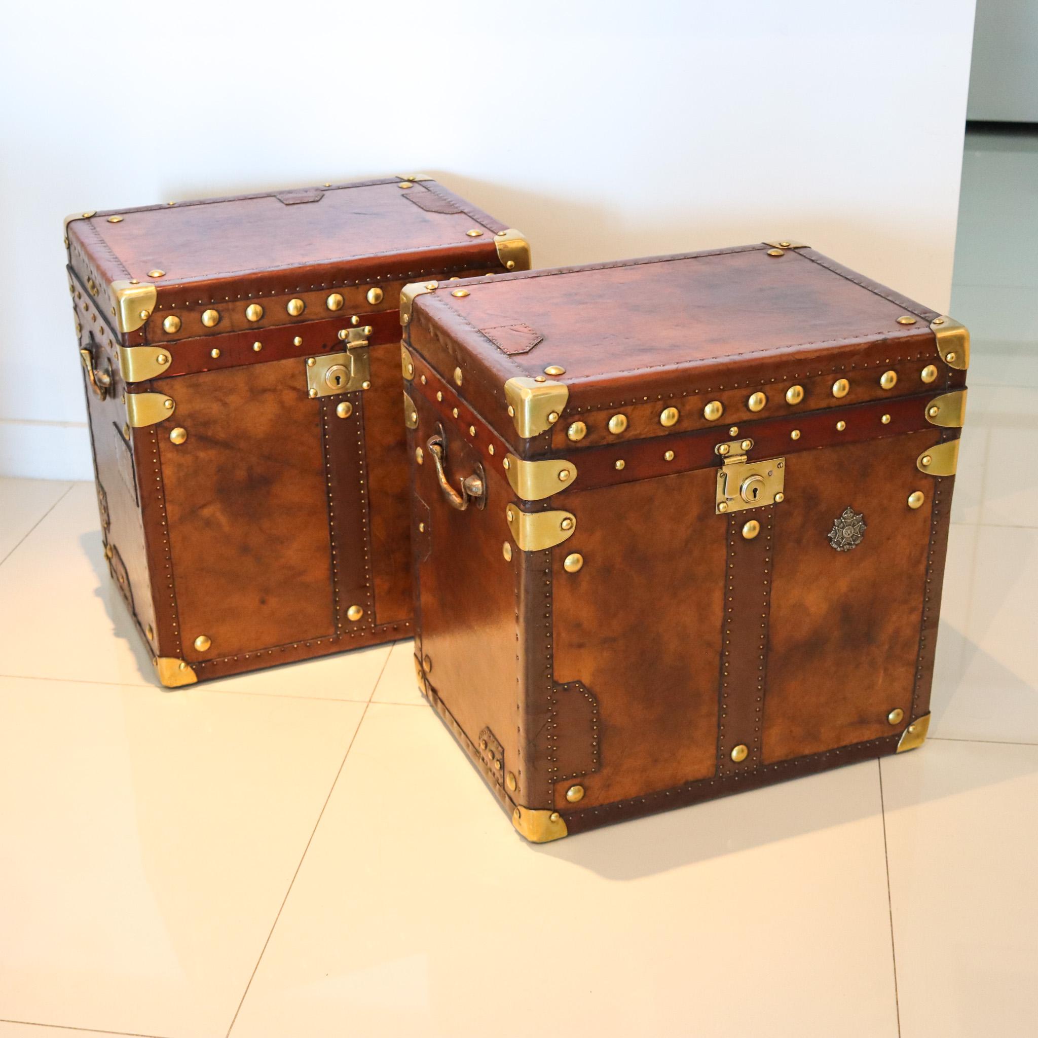 England 1900 Victorian Pair of Army Officer Travel Chests in Leather ...