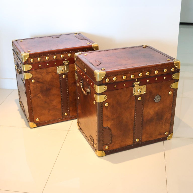 England 1900 Victorian Pair Of Army Officer Travel Chests In Leather ...