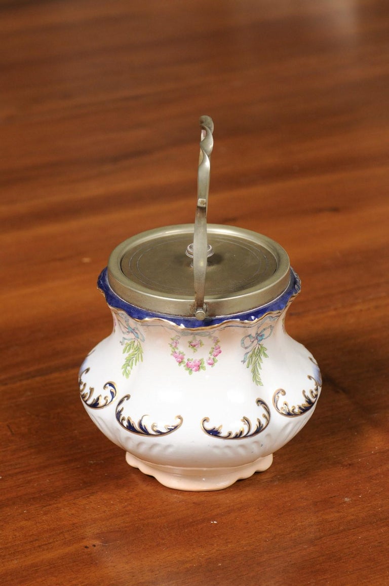 England Crescent Ware 1890s Porcelain Pot with Floral Motifs and EPNS ...