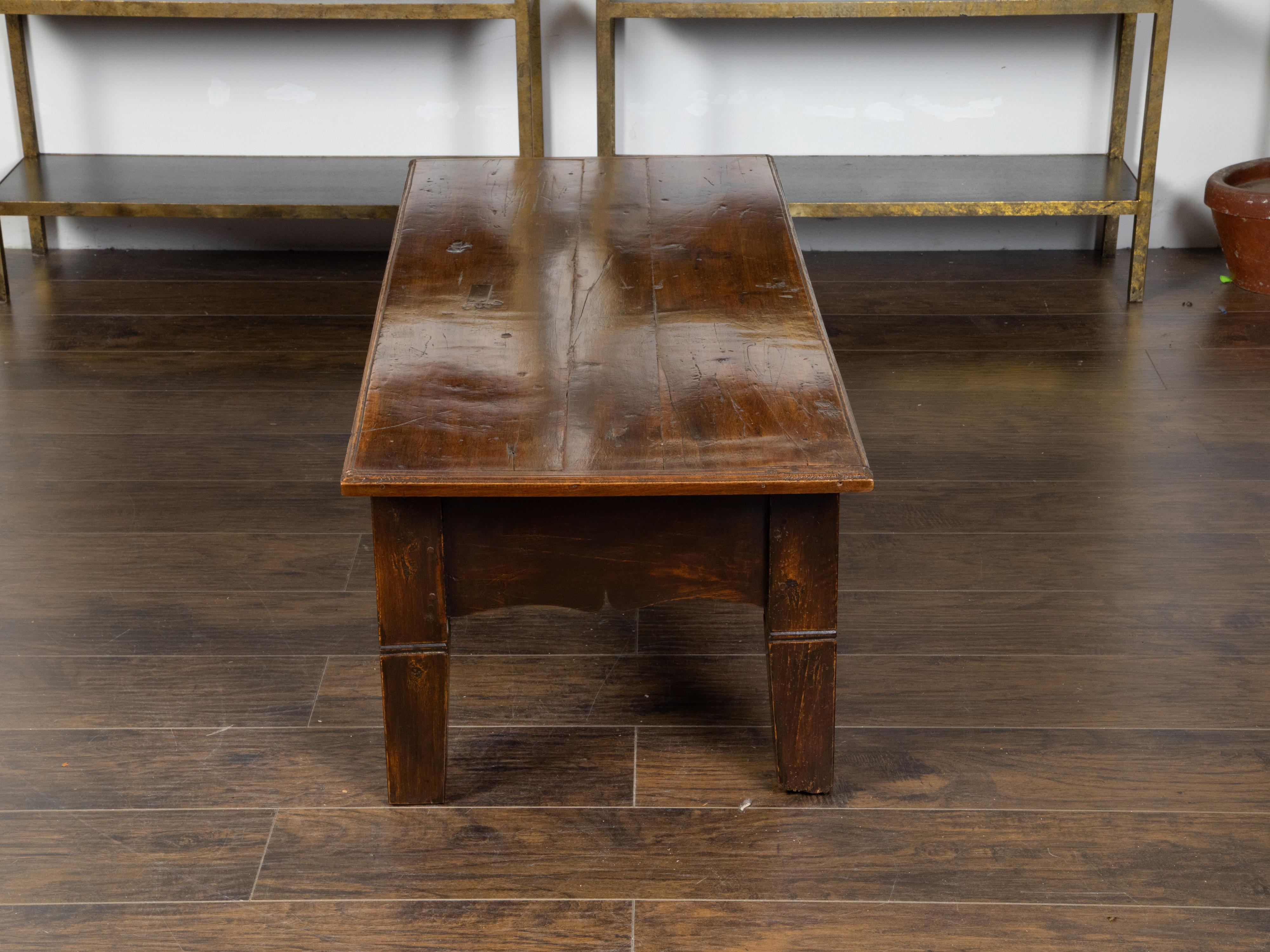 English 1800s Elm Coffee Table with Two Drawers and Distressed Patina ...