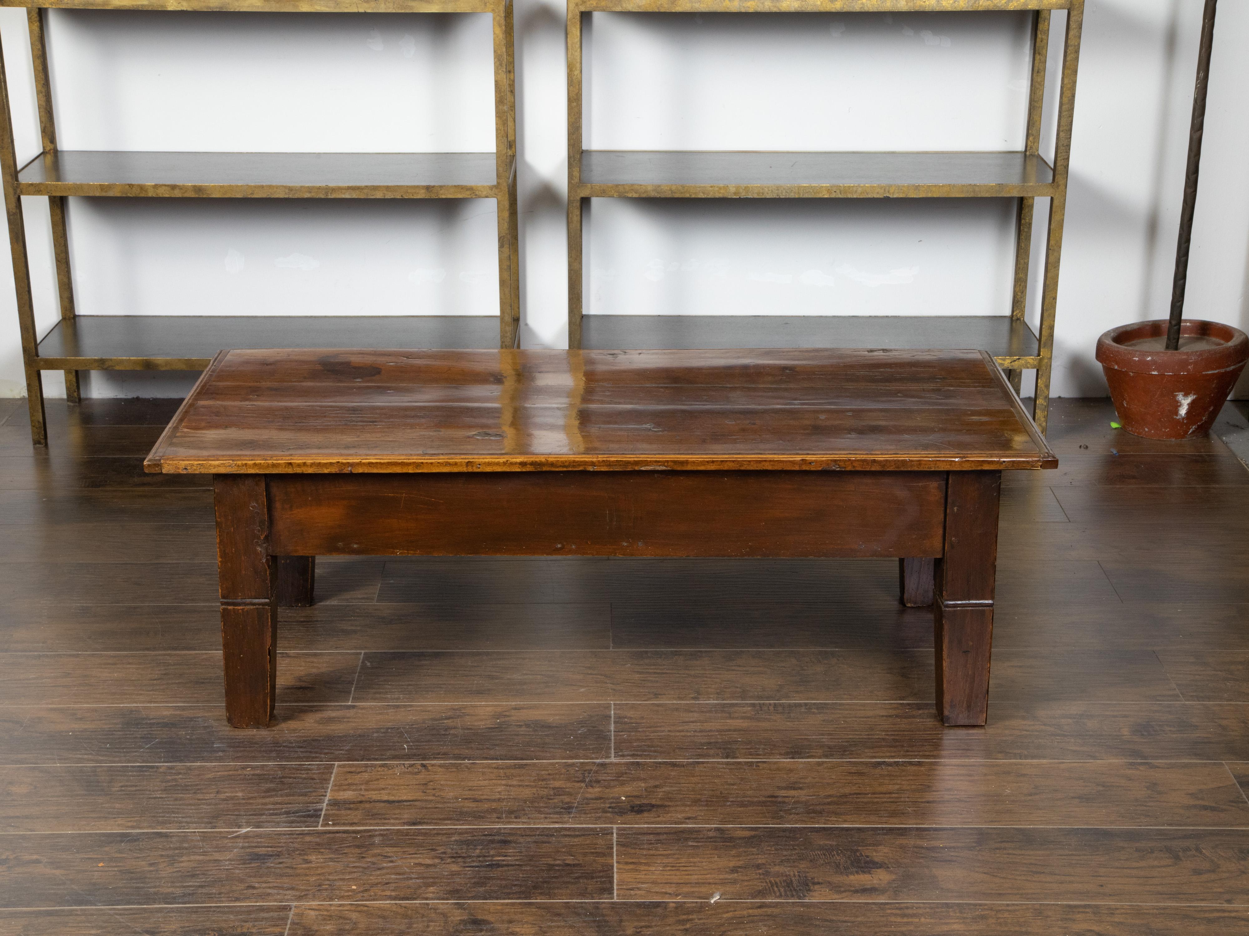English 1800s Elm Coffee Table with Two Drawers and Distressed Patina ...