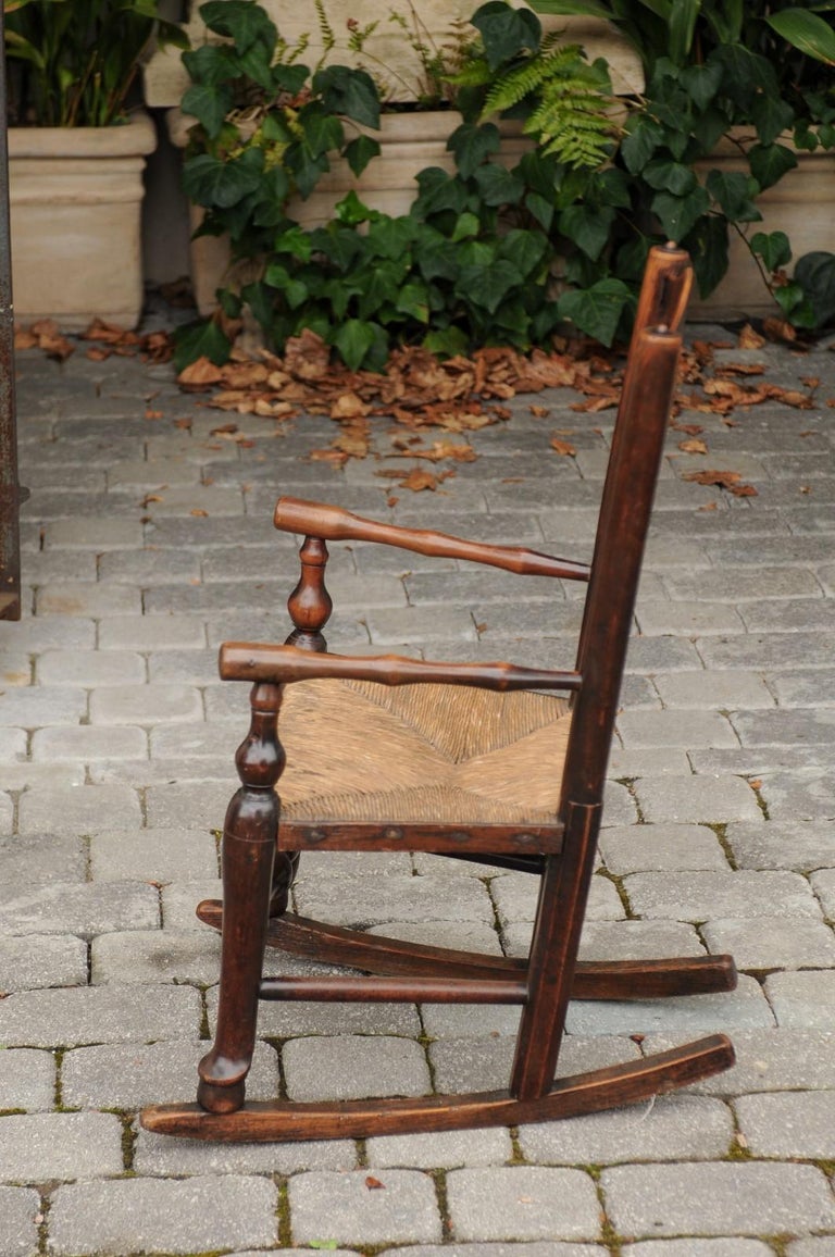 English 1800s Georgian Period Plum Wood Child's Rocking Chair with Rush ...