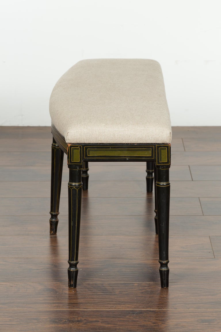 English 1820s Regency Period Black Bench with Painted Foliage and New ...