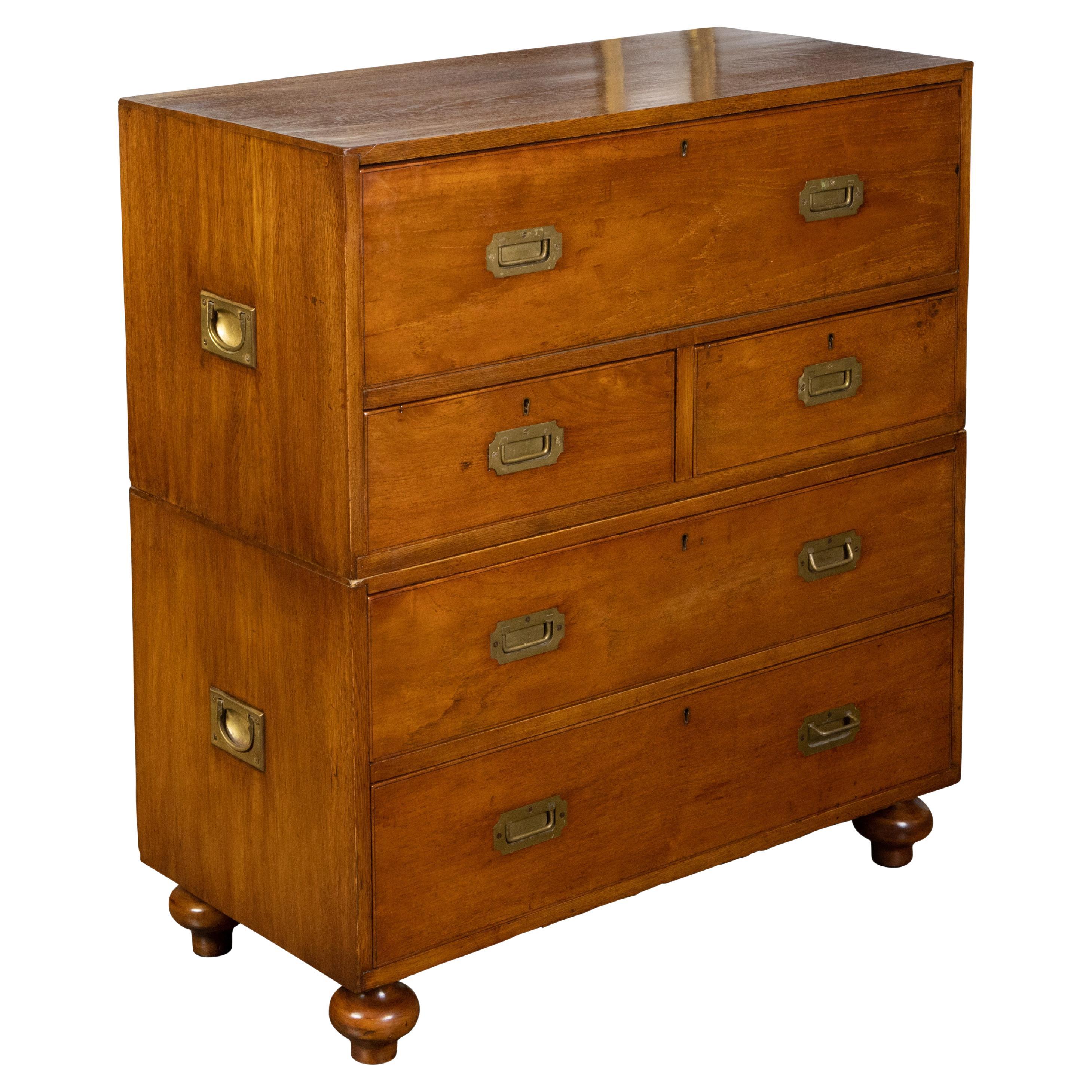 English 1840s Mahogany Campaign Chest with Drop Front Desk and Four ...