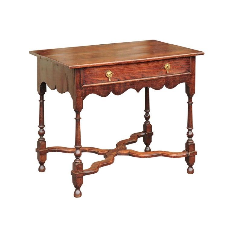 English 1840s Oak Side Table with Turned Legs and Curving X-Form Cross ...