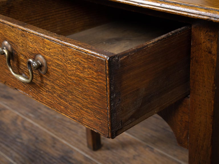 English 1840s Oak Side Table with Two Drawers, Carved Apron and ...