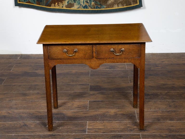 English 1840s Oak Side Table with Two Drawers, Carved Apron and ...