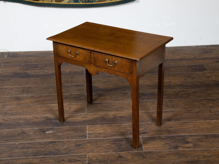 English 1840s Oak Side Table with Two Drawers, Carved Apron and ...