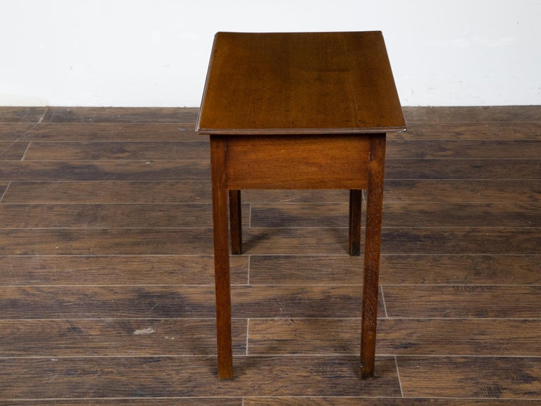 English 1840s Oak Side Table with Two Drawers, Carved Apron and ...
