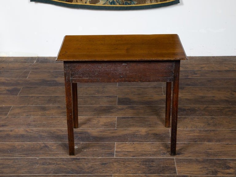 English 1840s Oak Side Table with Two Drawers, Carved Apron and ...