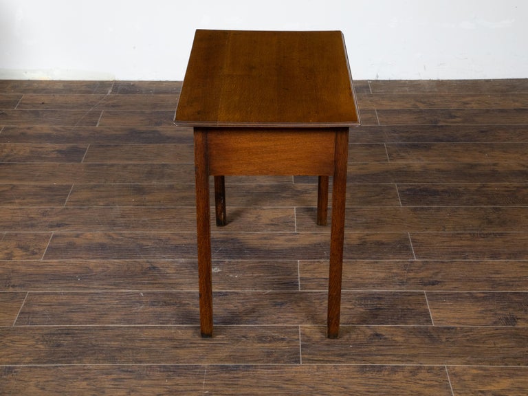 English 1840s Oak Side Table with Two Drawers, Carved Apron and ...