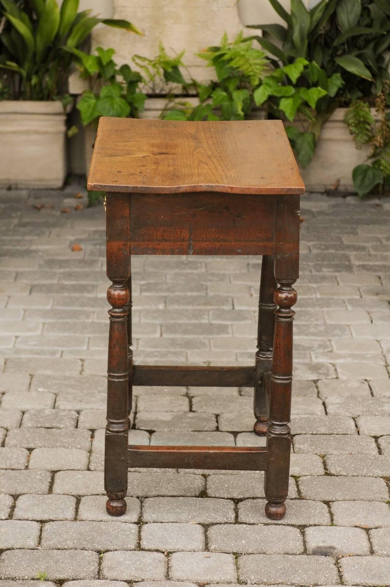 English 1850s Oak Side Table with Drawer, Brass Hardware and Turned ...