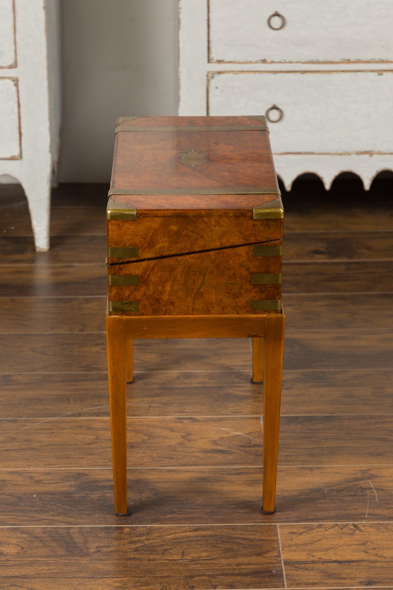 English 1850s Walnut Lap Desk Box on Custom Stand Fitted with Green ...