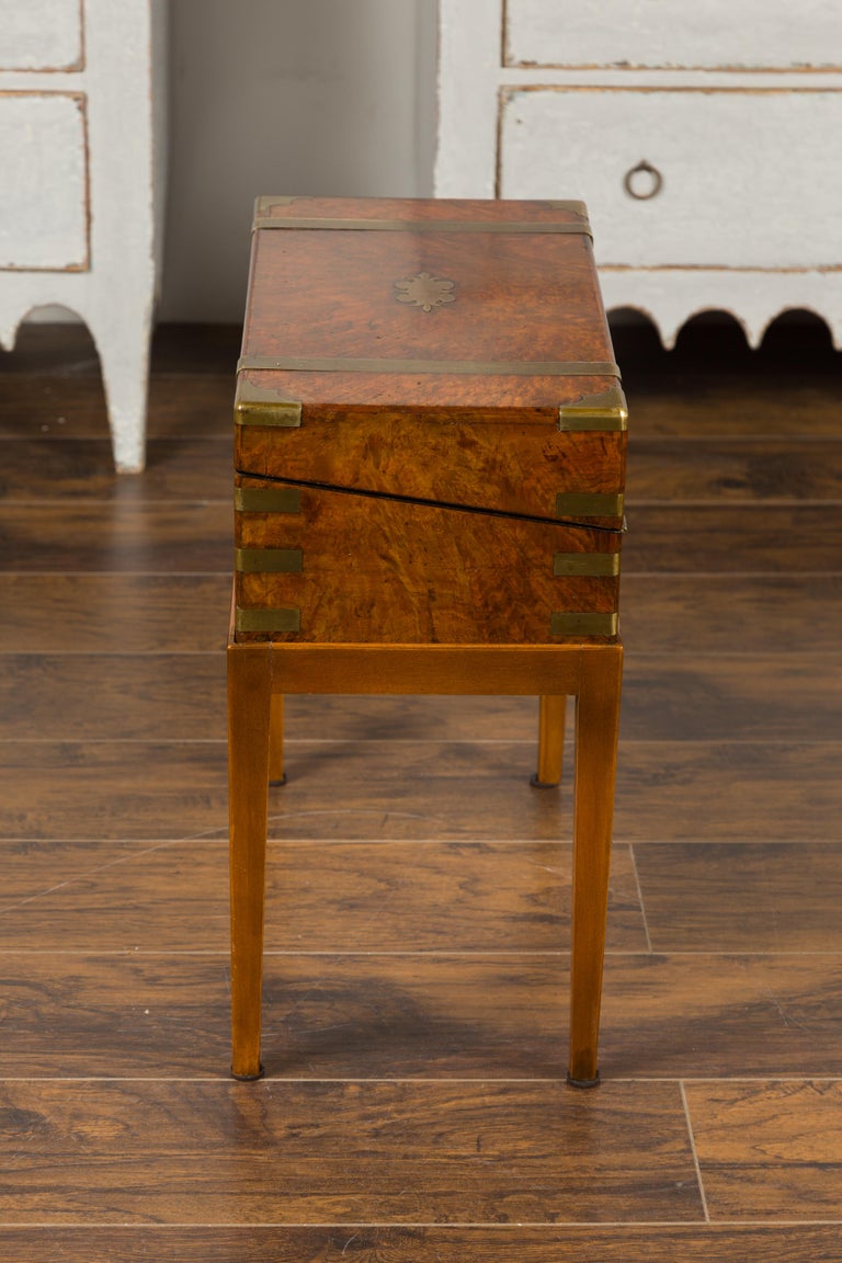 English 1850s Walnut Lap Desk Box on Custom Stand Fitted with Green ...