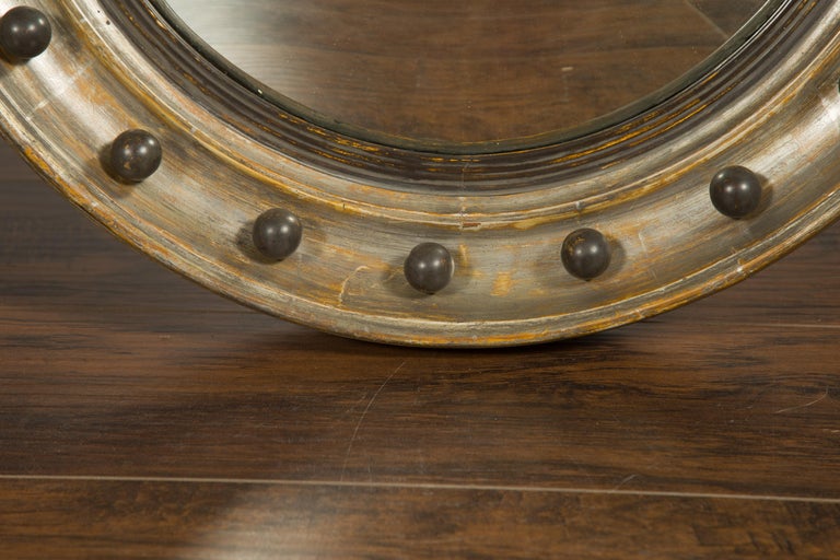 English 1860s Silver Leaf Convex Girandole Bullseye Mirror with Eagle ...