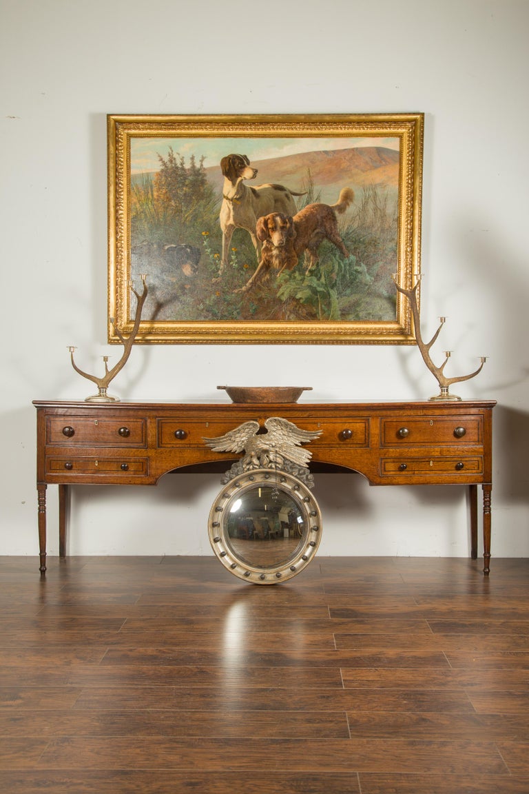 English 1860s Silver Leaf Convex Girandole Bullseye Mirror with Eagle ...