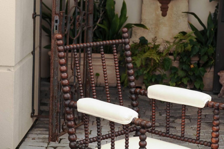 English 1870s Bobbin Chair with Slanted Back, Casters and Upholstered ...