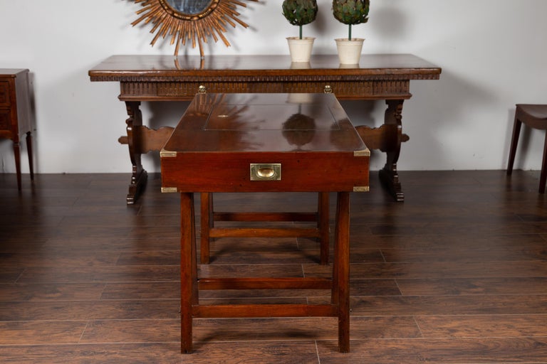 English 1870s Mahogany Campaign Desk with Movable Panel and Three ...