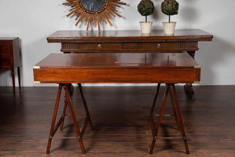 English 1870s Mahogany Campaign Desk with Movable Panel and Three ...