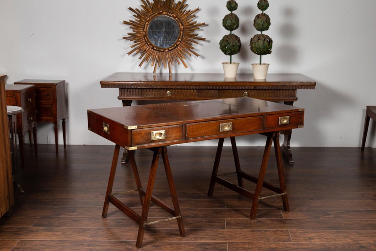 English 1870s Mahogany Campaign Desk with Movable Panel and Three ...