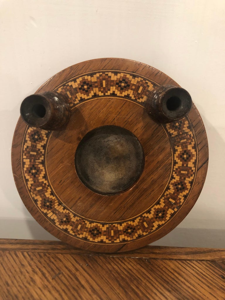 English 1880 Tunbridge Ink Stand with Crystal Inkwell Rosewood Bun Feet ...