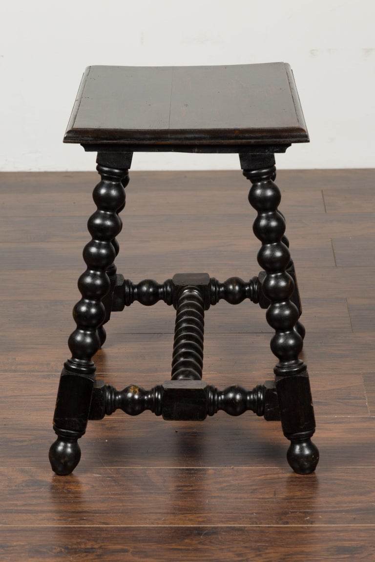 English 1880s Ebonized Wood Splaying Legs Bobbin Stool with Cross ...