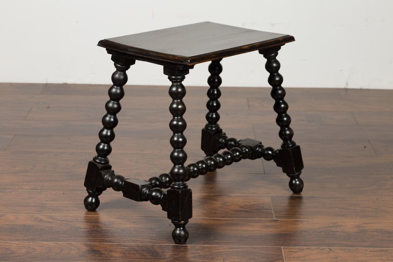 English 1880s Ebonized Wood Splaying Legs Bobbin Stool with Cross ...
