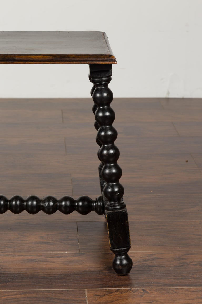 English 1880s Ebonized Wood Splaying Legs Bobbin Stool with Cross ...