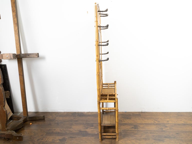 English 1880s Freestanding Bamboo and Rattan Hat Rack with Mirror and ...