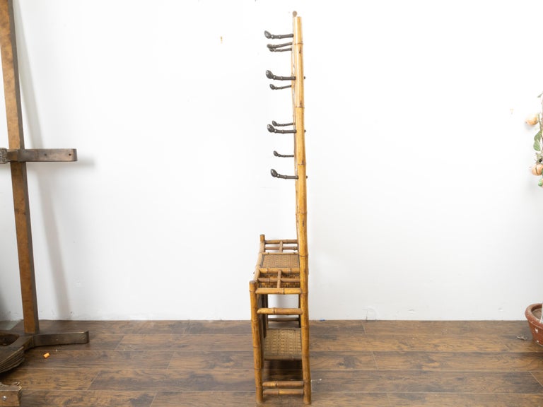 English 1880s Freestanding Bamboo and Rattan Hat Rack with Mirror and ...