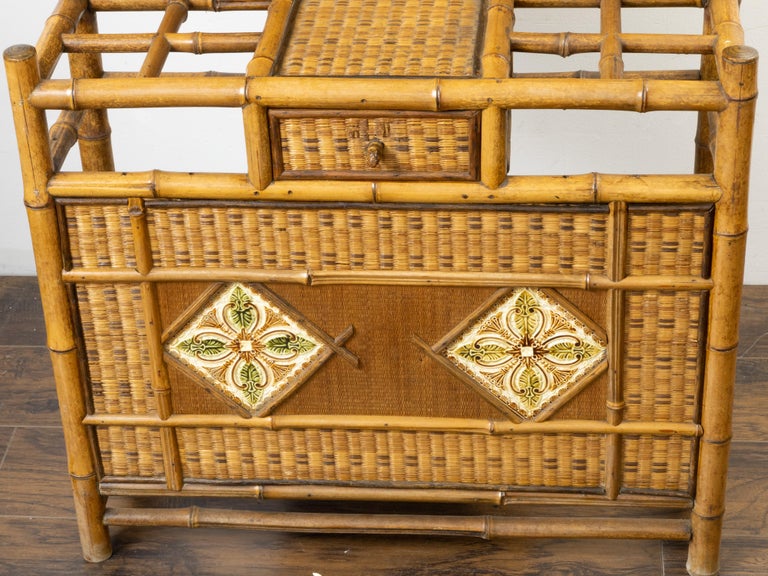 English 1880s Freestanding Bamboo and Rattan Hat Rack with Mirror and ...