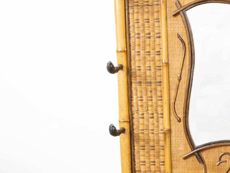 English 1880s Freestanding Bamboo and Rattan Hat Rack with Mirror and ...