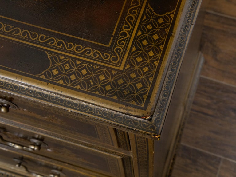 English 1880s Lacquered Four Drawer Commode with Golden chinoiserie ...