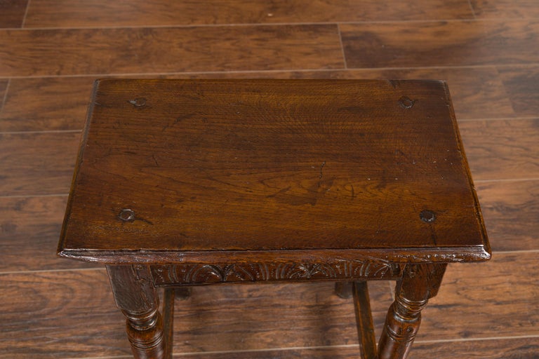 English 1880s Oak Joint Stool with Carved Apron and Turned Splaying ...