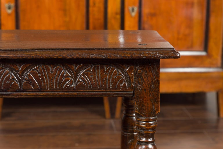 English 1880s Oak Joint Stool with Carved Apron and Turned Splaying ...