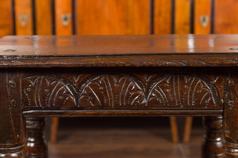 English 1880s Oak Joint Stool with Carved Apron and Turned Splaying ...