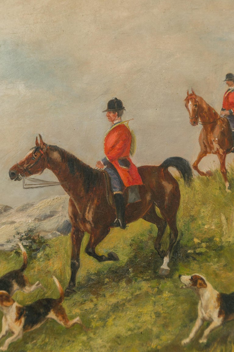 English 1880s Oil on Board Painting Depicting a Hunting Scene, in ...