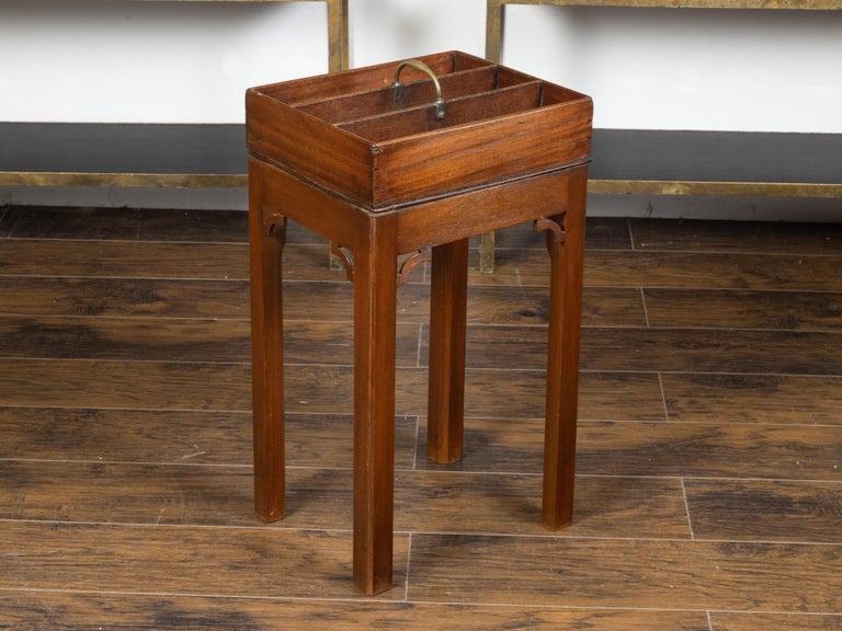 English 1880s Wooden Cutlery Box Mounted on Stand with Carved Spandrels ...