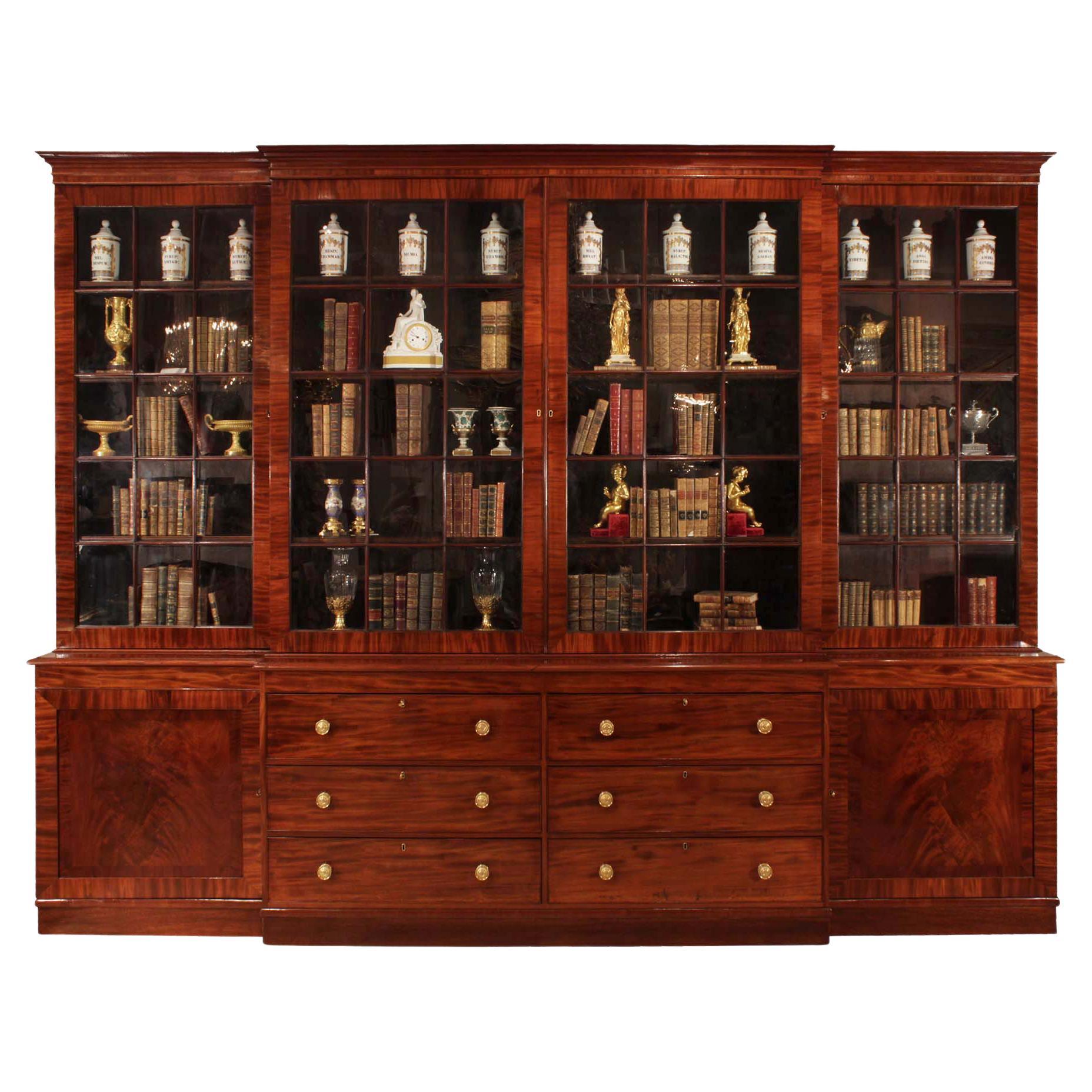 Antique Breakfront Crotch Mahogany China Cabinet Hutch at 1stDibs