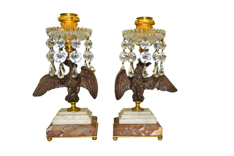 English 19th Century Regency Bronze and Crystal Eagle Candlesticks at ...
