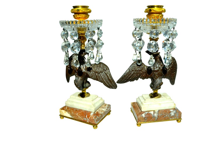 English 19th Century Regency Bronze and Crystal Eagle Candlesticks at ...